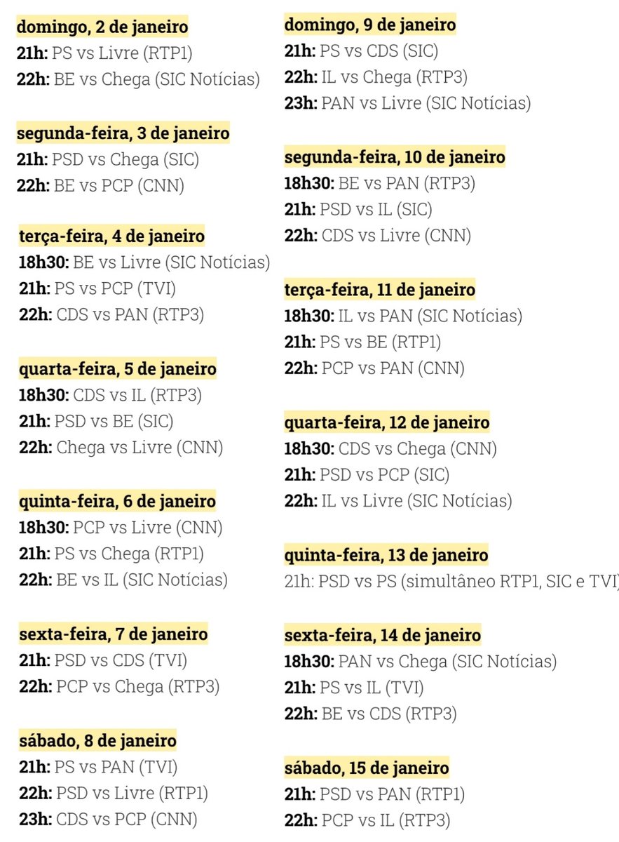 Calendário de debates das legislativas 2022 : r/portugal Calendário de debates das legislativas 2022 : r/portugal