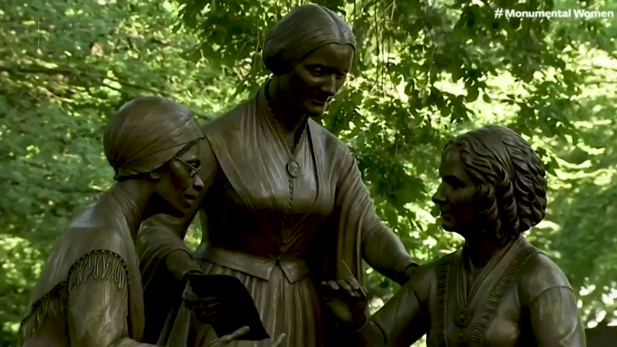 A statue of women's rights pioneers Sojourner Truth, Susan B. Anthony ...