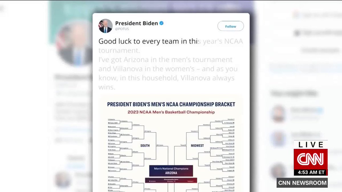 President Biden's men's March Madness bracket is not off to a good ...