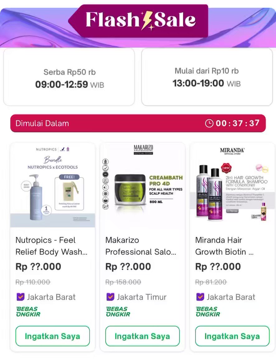 BerburuSale - Base Diskon Kukka on Twitter: "Tokopedia Beauty Flash Friday Serba 50RB ⏰ 09:00 ...