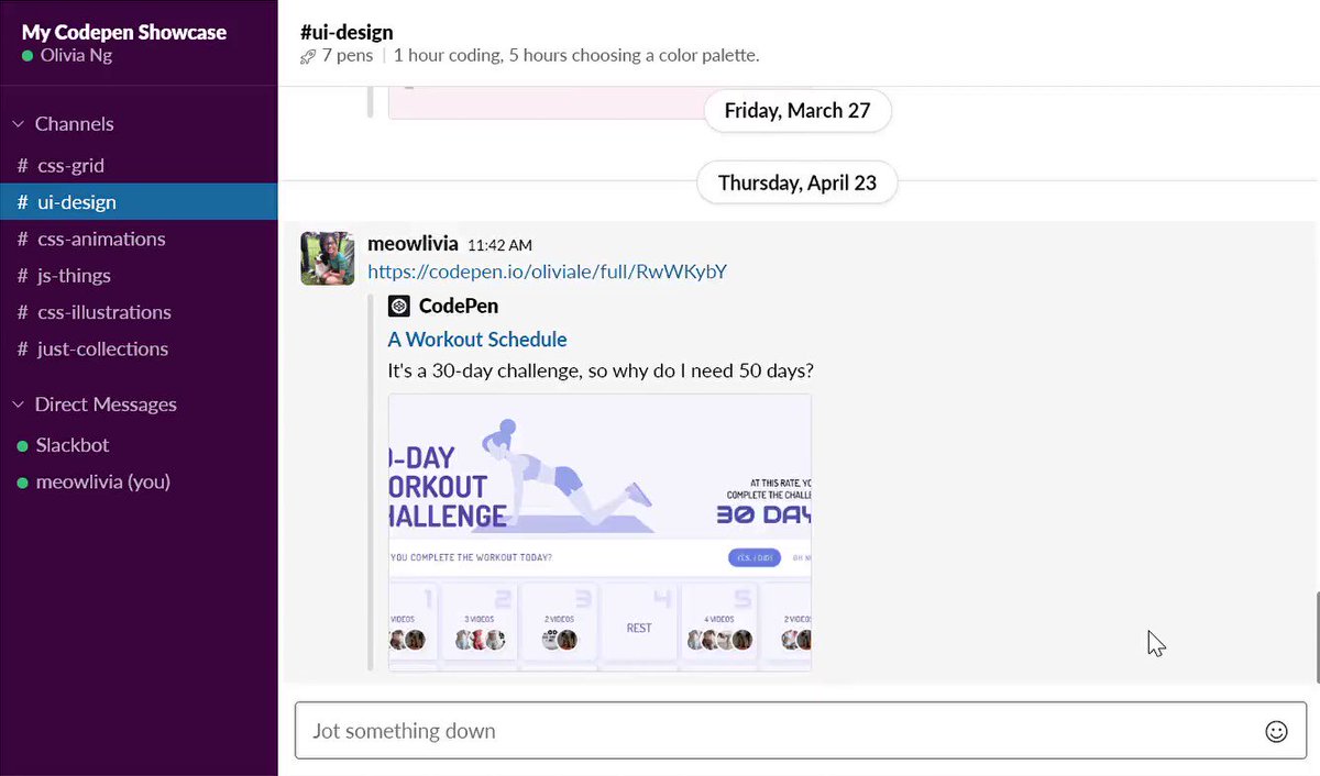 Meowlivia_ on Twitter: "Codepen Showcase #1: Slack UI #⃣ I'm exploring ideas on how I can ...