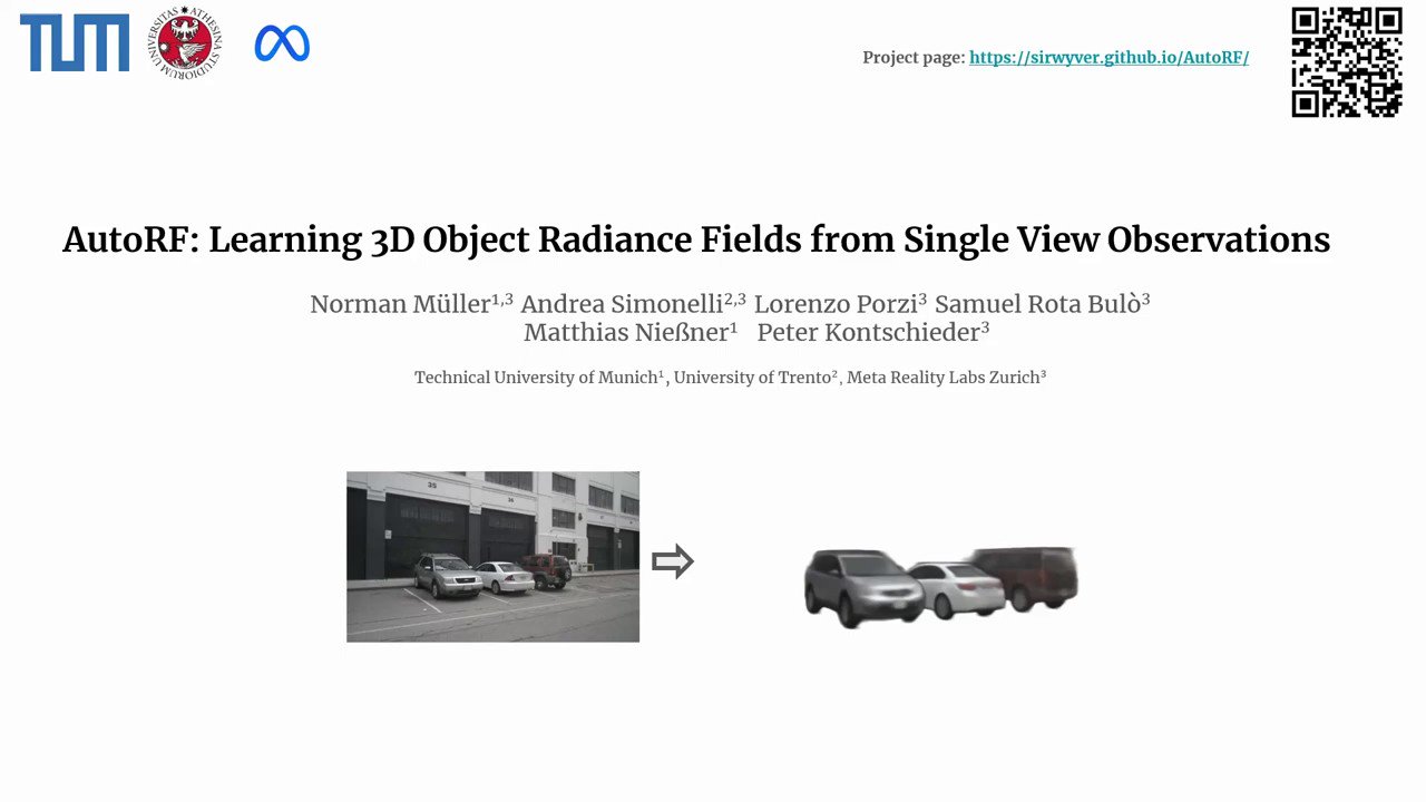 AK on Twitter: "AutoRF: Learning 3D Object Radiance Fields from Single View Observations abs ...