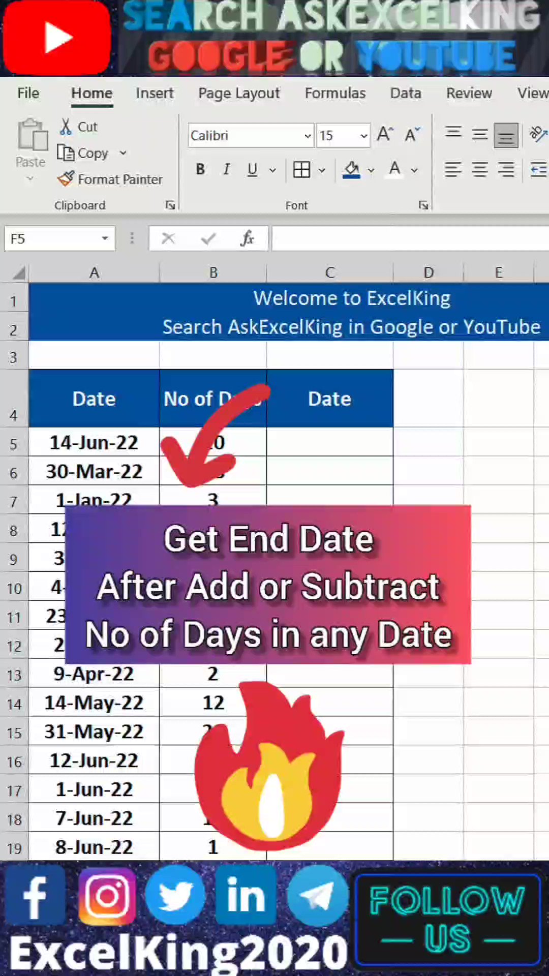 Excel King On Twitter Get End Date After Add Or Subtract No Of Days In Any Date 🌟💥💯 🤫🤩🤗💡🔥⚡ 8482