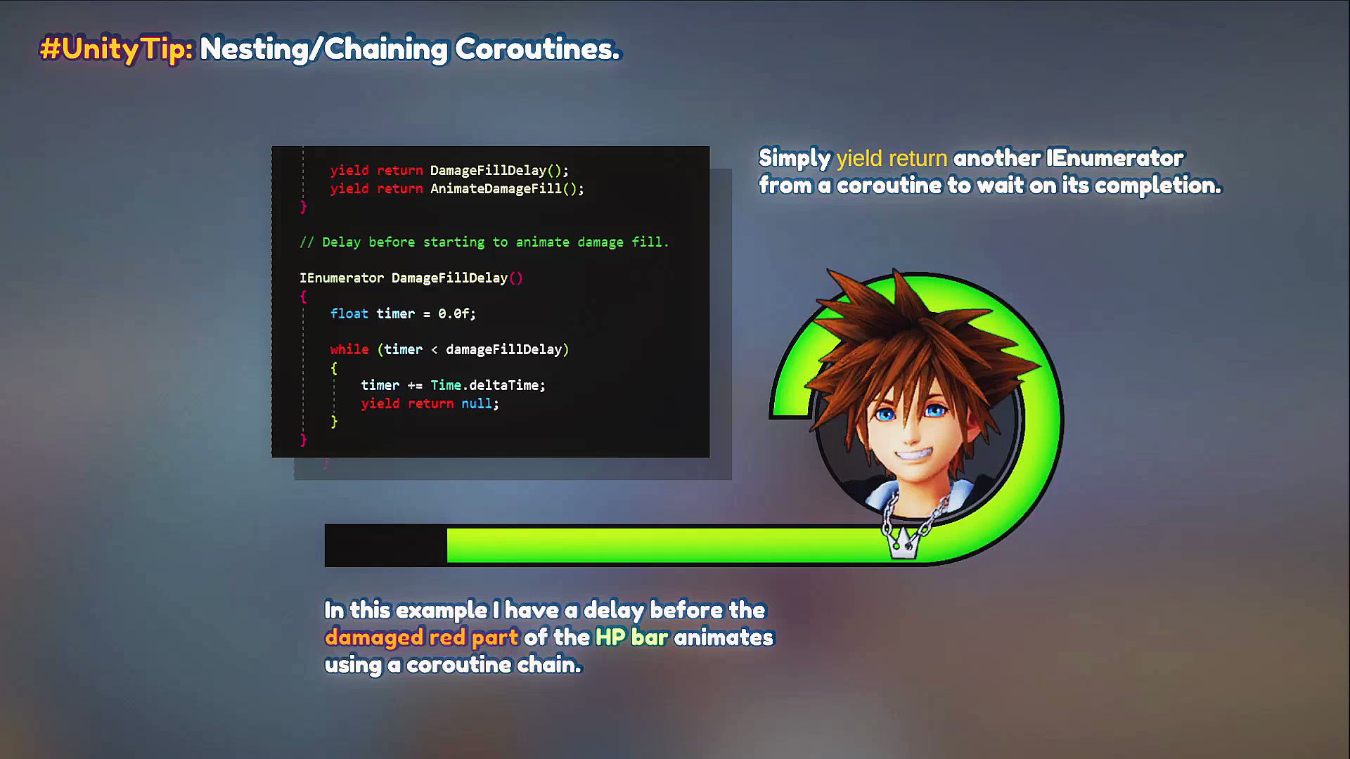 Mirza Beig on Twitter: "#UnityTips: 🪹 Nesting Coroutines 🪺: You can wait on the return of any ...