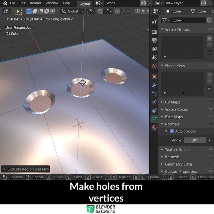 Jan van den Hemel on Twitter: "Dail #Blender Tip: Creating holes in flat surfaces is easy by ...