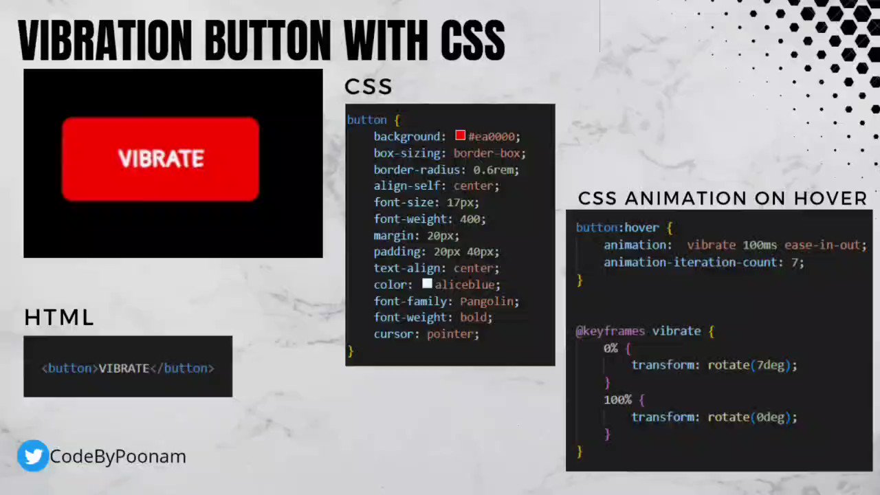 Poonam Soni on Twitter: "Create cool vibration button with pure CSS 👇 https://t.co/3EA0QXr9qi ...