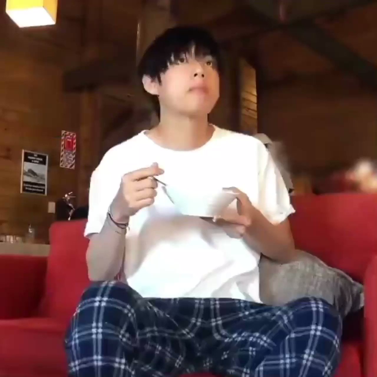 random taehyung things on Twitter: "taehyung asking the staff if they had breakfast while eating ...