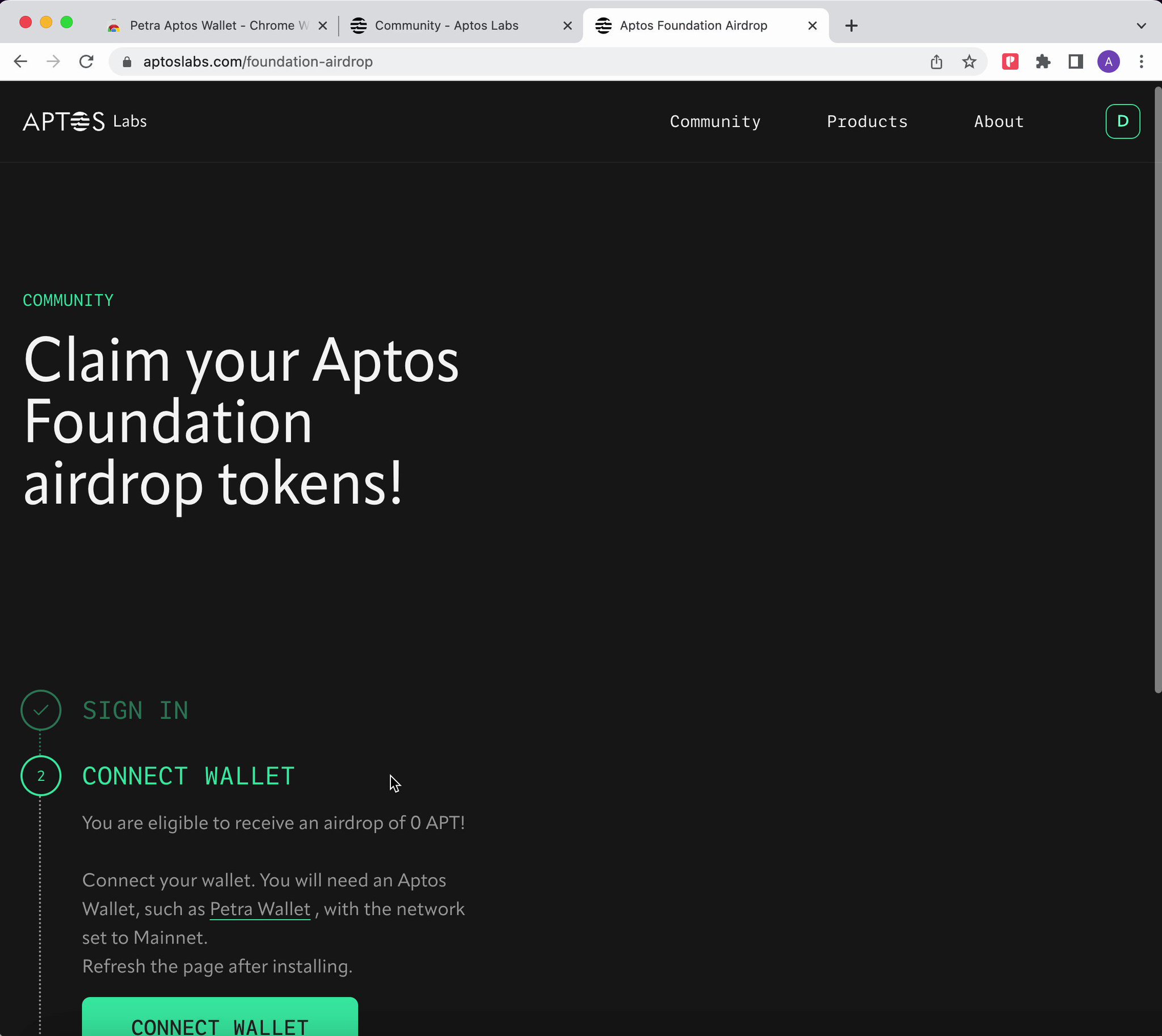 Petra on Twitter: "If you are eligible for the Aptos Airdrop, here is a walkthrough of how to ...