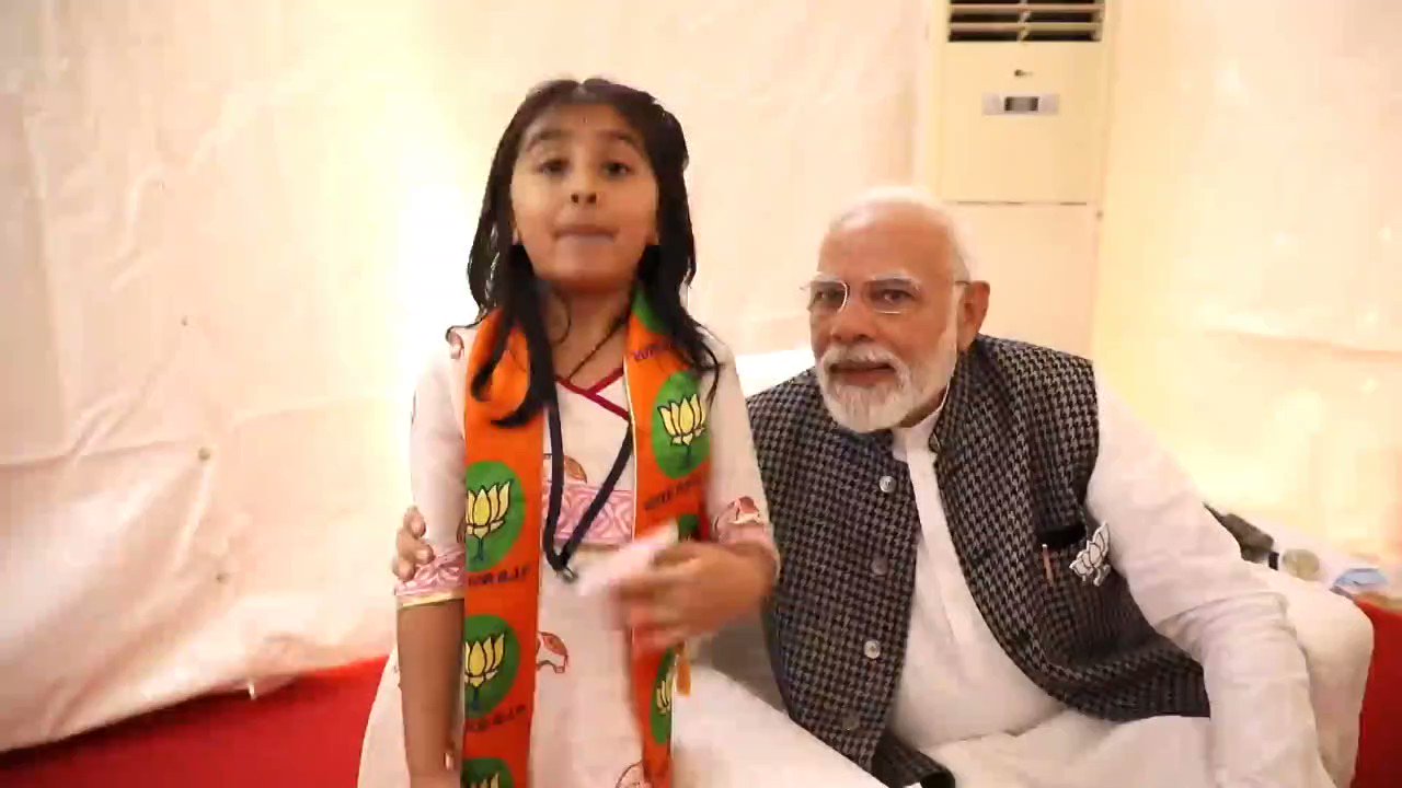DeshGujarat on Twitter: "Watch: PM Narendrabhai Modi listens as a little girl takes over BJP ...