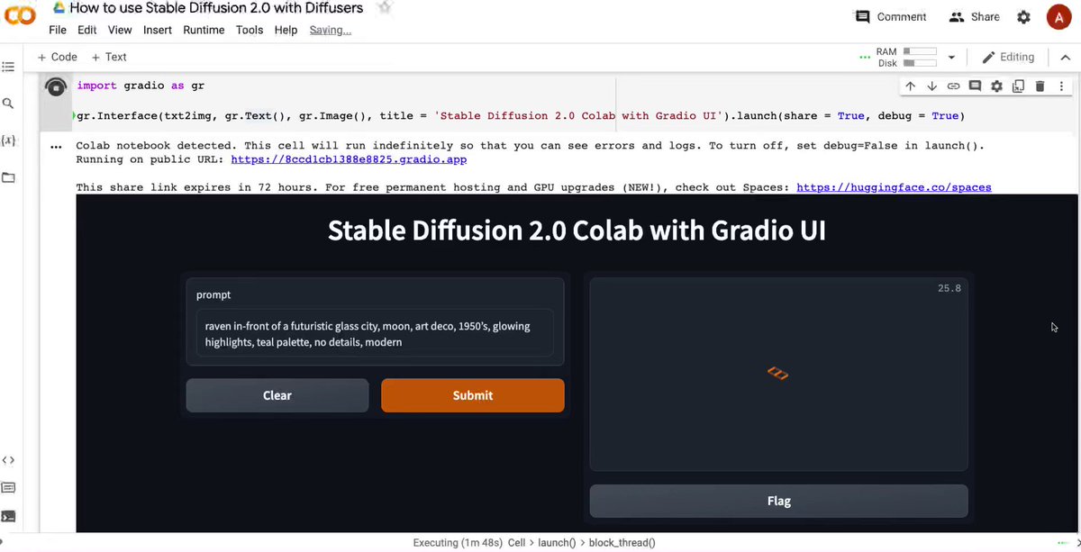 Hugging Face on Twitter: "RT @1littlecoder: ⚡️ New Tutorial: @StableDiffusion v2.0 on Colab ...