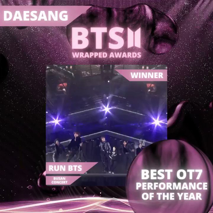 ⁷ on Twitter: "Congratulations RUN BTS (Busan Concert) for winning Best OT7 Performance of the ...
