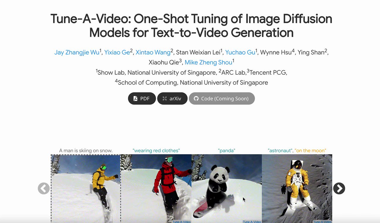 AK on Twitter: "Tune-A-Video: One-Shot Tuning of Image Diffusion Models for Text-to-Video ...