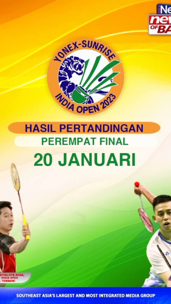 iNews on Twitter: "HASIL PERTANDINGAN PEREMPAT FINAL INDIA OPEN 2023 Super 750 3 dari 4 wakil ...