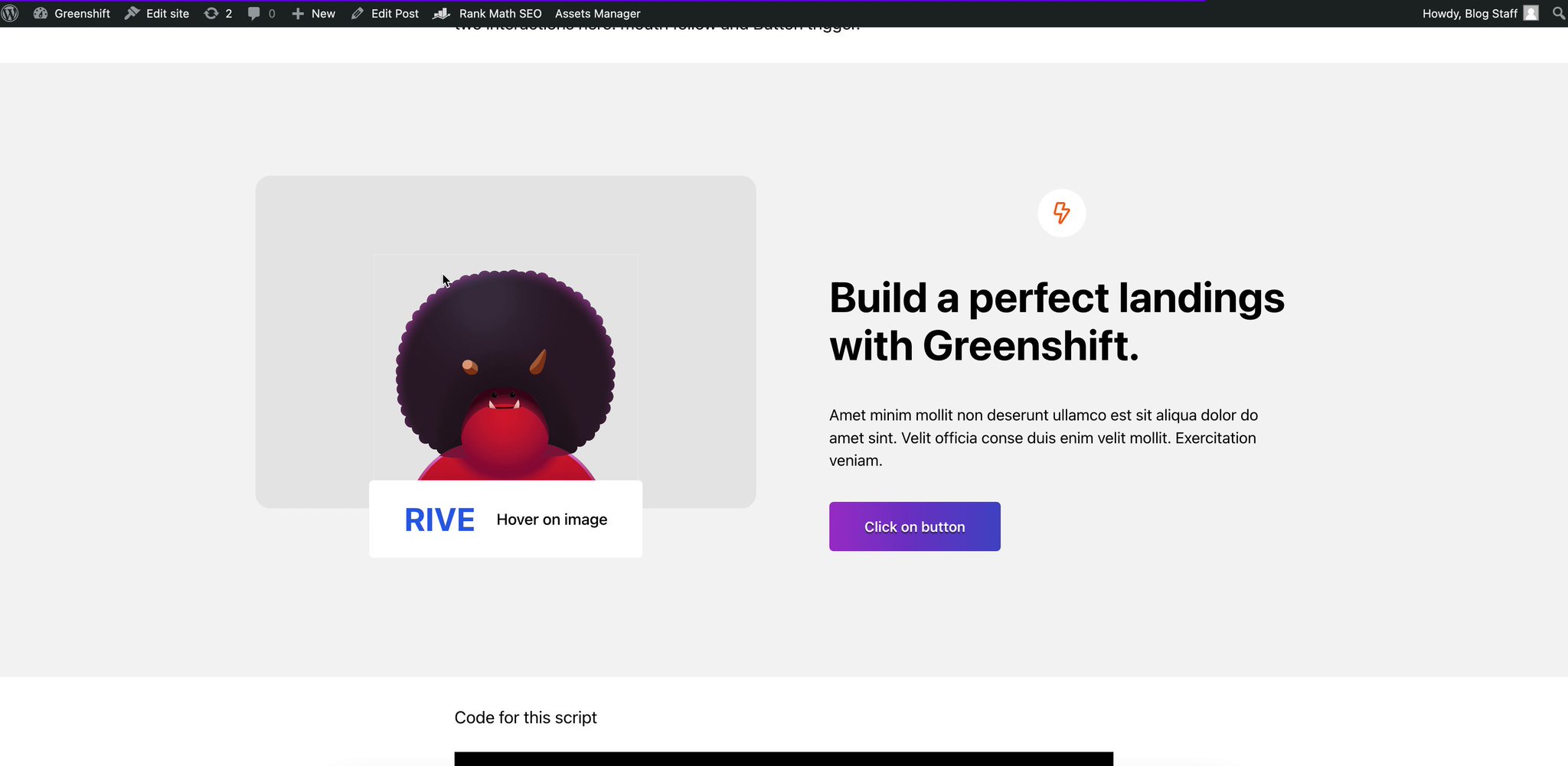 Greenshift on Twitter: "We added WordPress API for @rive_app in our new animation block. You can ...