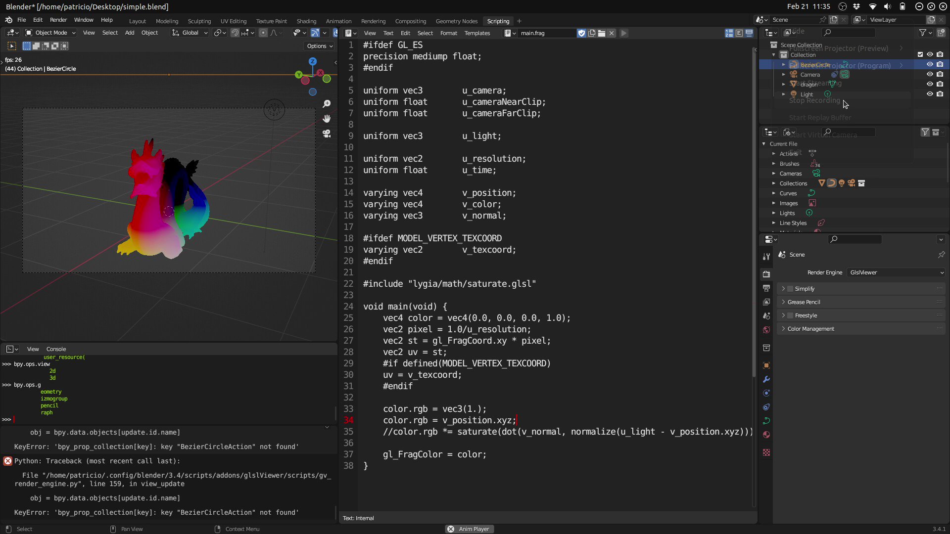patricio gonzalez vivo on Twitter: "#GlslViewer / @blender integrations progress: Hot-reloading ...
