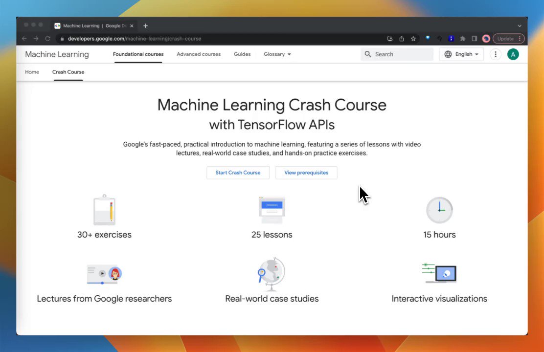 Afiz ⚡️ on Twitter: "Machine Learning Crash Course by Google - 25 ...