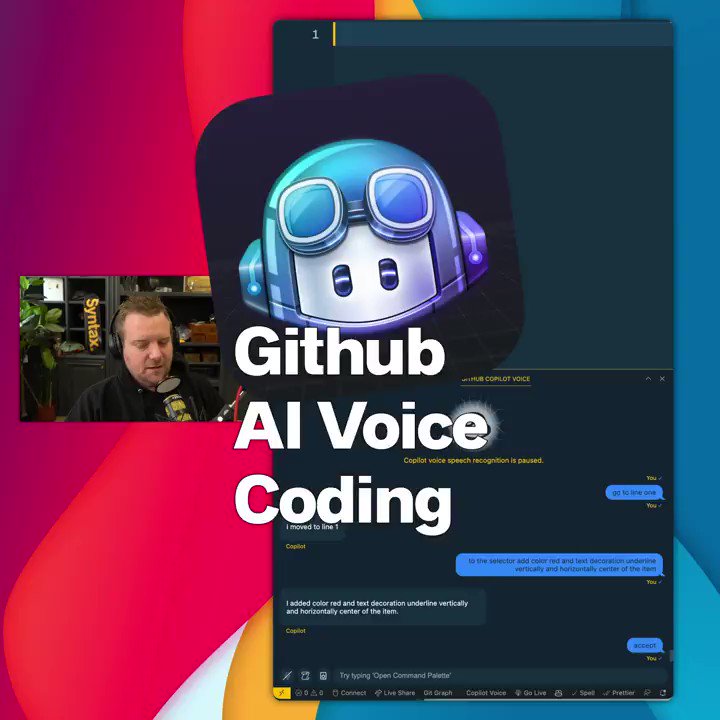 Wes Bos on Twitter: "Github Copilot Voice - why would you want to code with your voice? I'm very ...