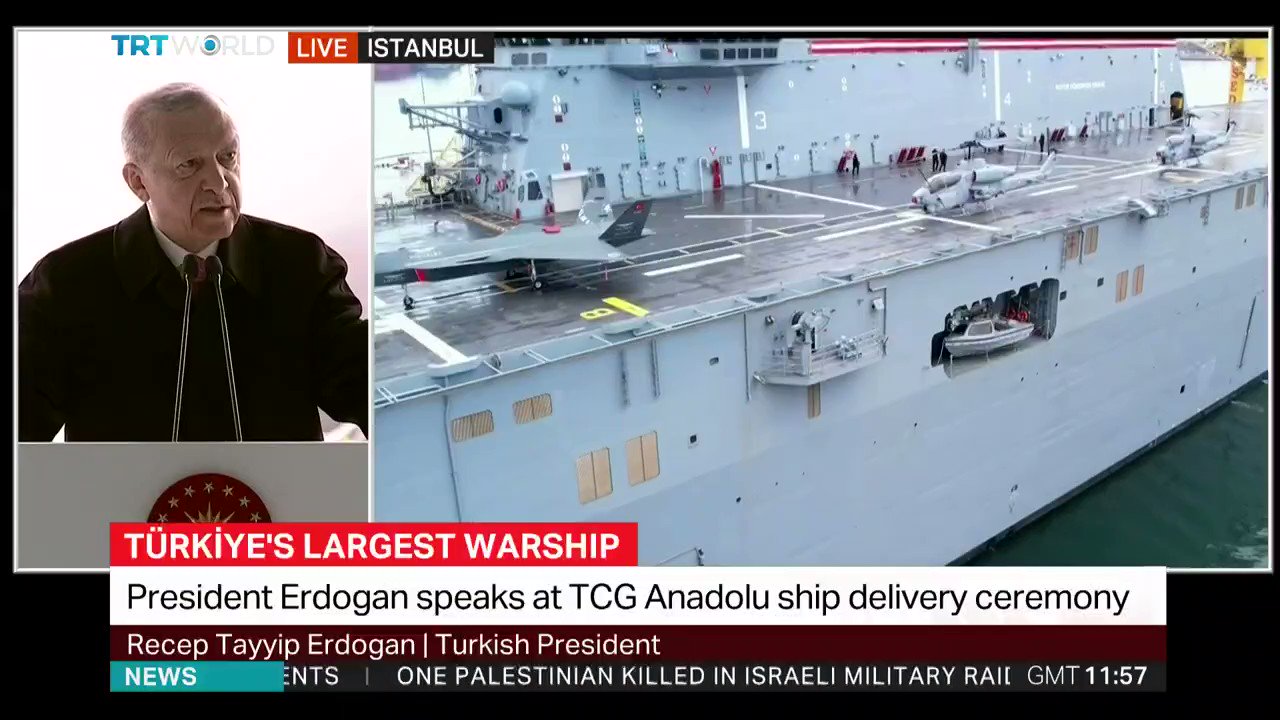 TRT World on Twitter: "President Erdogan during delivery ceremony of Türkiye’s largest warship ...