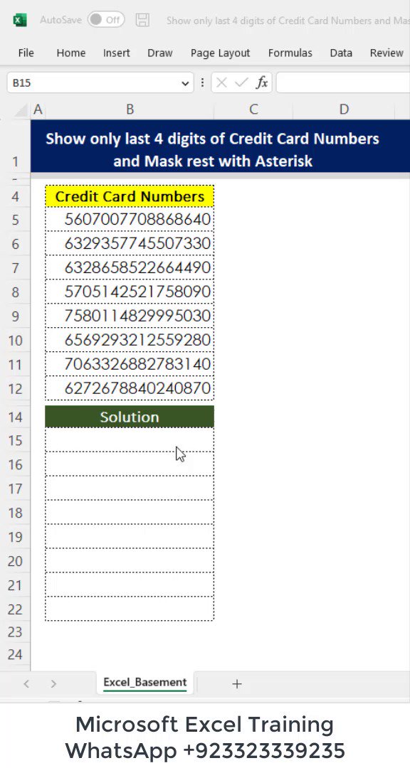 Excel Basement On Twitter Show Only Last 4 Digits Of Credit Card Numbers And Mask Rest With 