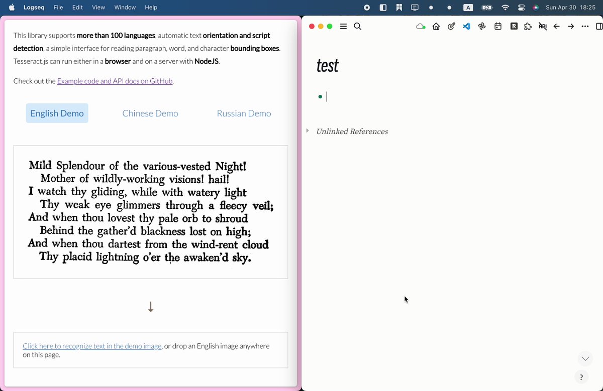 xxchan on Twitter: "I made another stupid simple @logseq plugin to OCR an image https://github ...