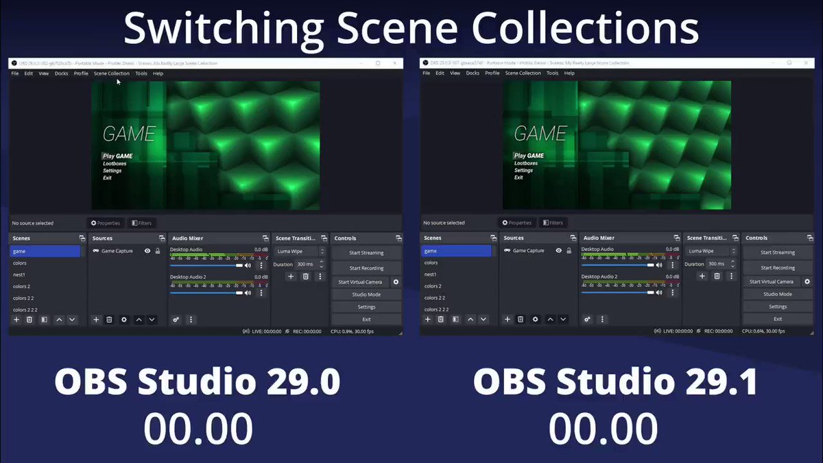 Obs On Twitter Performance When Loading And Switching Scene Collections As Well As Opening The 