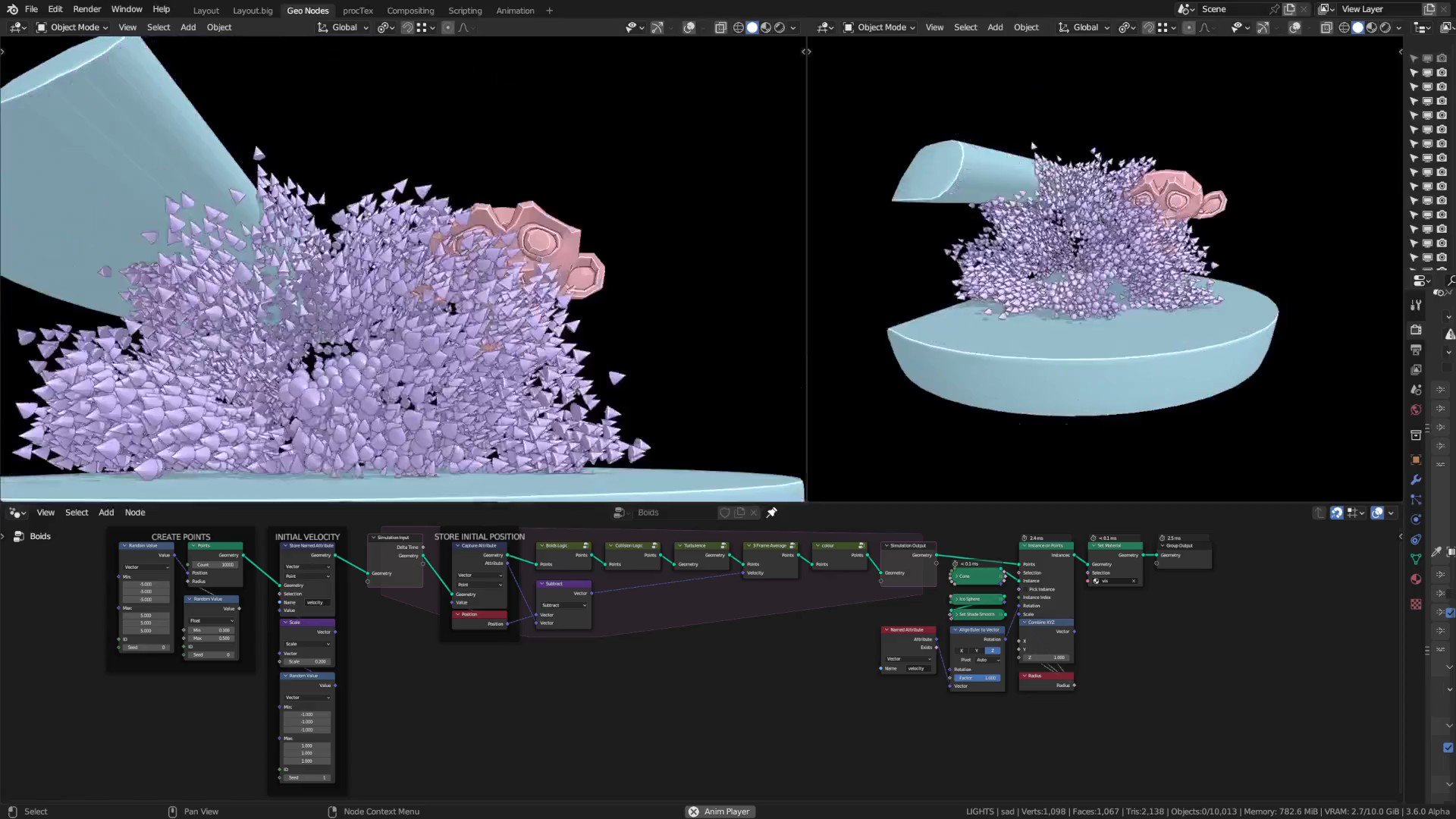 erindale.xyz 🔶 on Twitter: "New boids method with simulation nodes! 10000 boids, collider ...