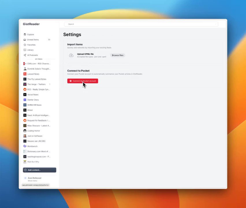 Aron 👷‍♂️ building gistreader.com on Twitter: "📣 New release! It's now possible to connect your ...