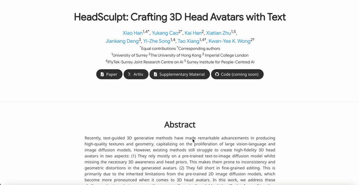 AK on Twitter: "HeadSculpt: Crafting 3D Head Avatars with Text paper page: https://huggingface ...