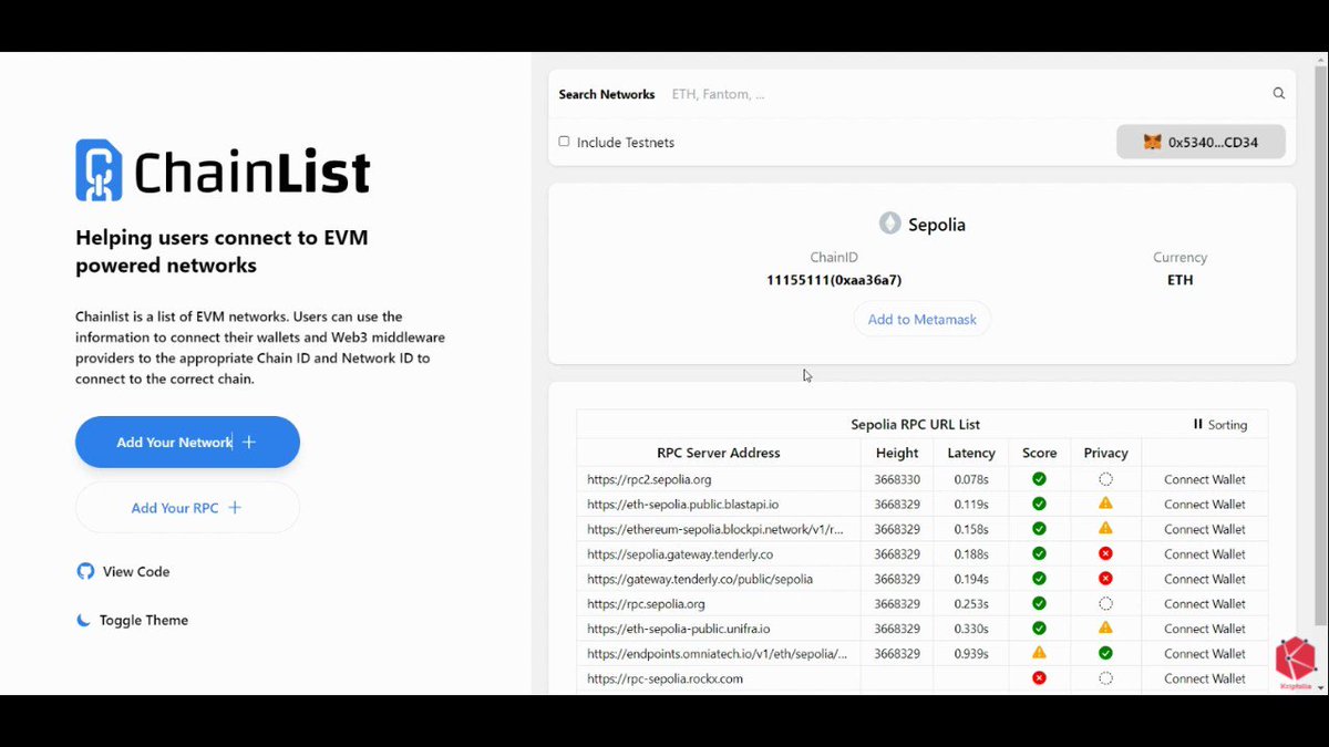 Kriptolia on Twitter: "1⃣ MetaMask'a aşağıdaki ağları ekleyelim - Sepolia: http://chainlist.org ...