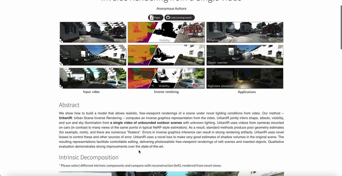 AK on Twitter: "UrbanIR: Large-Scale Urban Scene Inverse Rendering from a Single Video paper ...