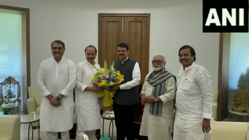 ANI on Twitter: "#WATCH | Maharashtra Deputy CM Ajit Pawar along with NCP leaders Praful Patel ...