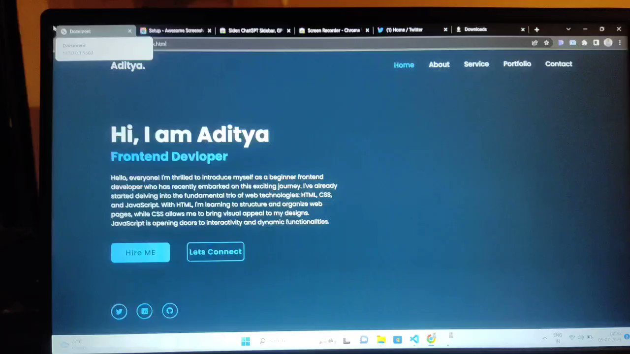Aditya Tiwari on Twitter: "Day 8 of day 100 Today created this small introduction page about me ...