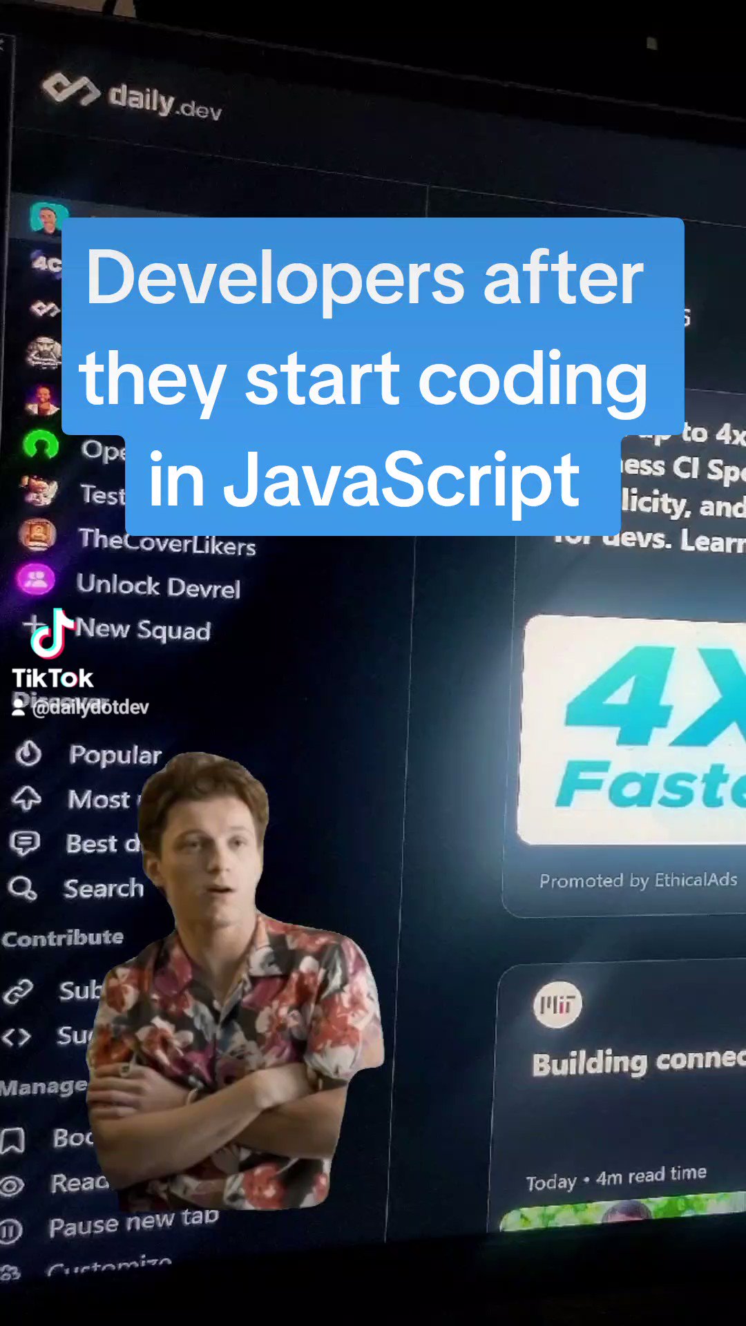 daily.dev on Twitter: "Developers when they start using JavaScript after learning HTML and CSS ...