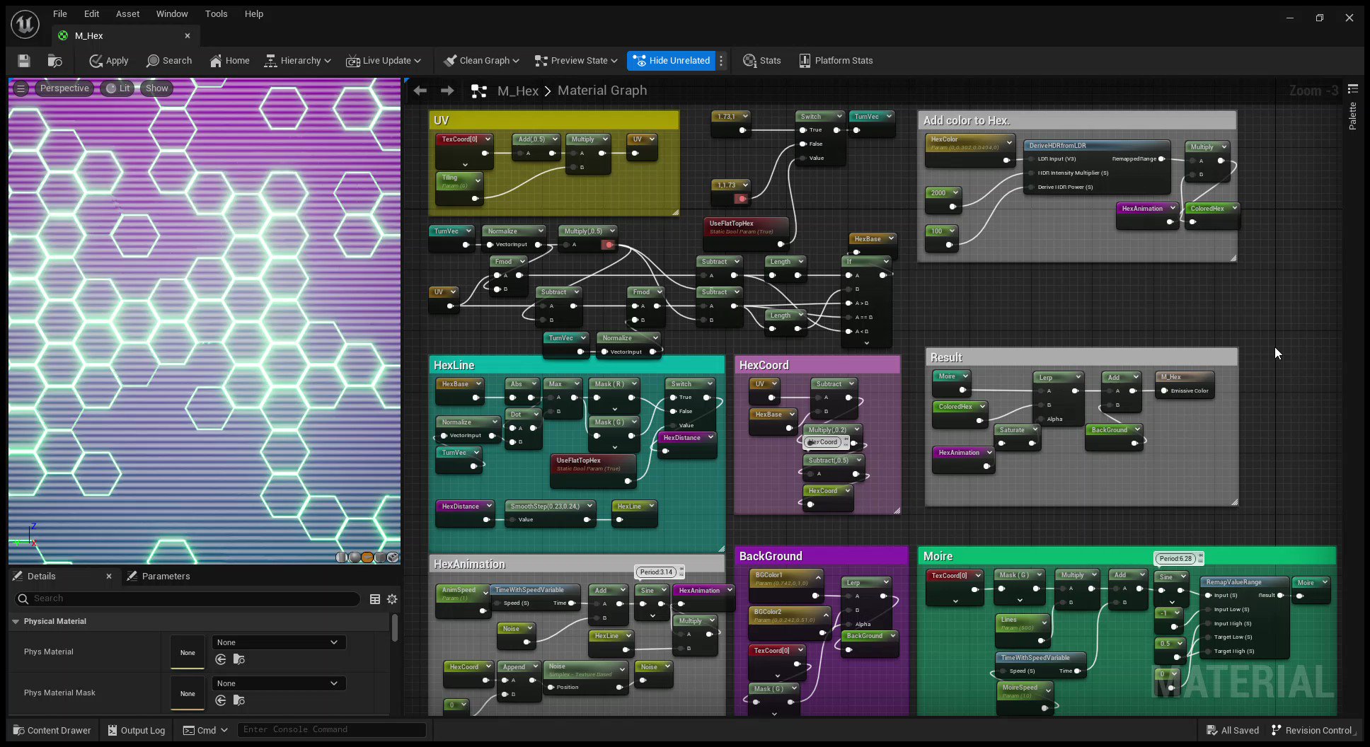 くろれきし on Twitter: "UE5でテクスチャを使わない六角形アニメーションマテリアルの研究中。偶々見た動画に触発されて作ってみた。 I am studying hexagonal ...