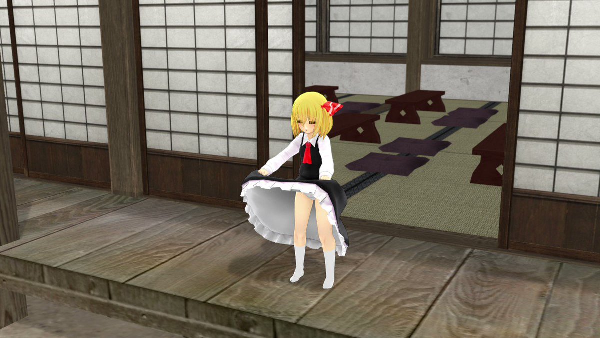 Krag on Twitter: "RT @Aluda_MMD: 暑いのでスカートを扇ぐルーミアちゃん と涼みにいってスカート捕食される少年"