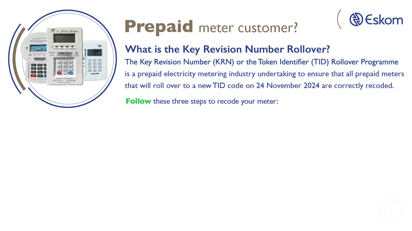 Eskom Hld SOC Ltd on Twitter: "Eskom has commenced with the KRN recode project! All prepaid ...