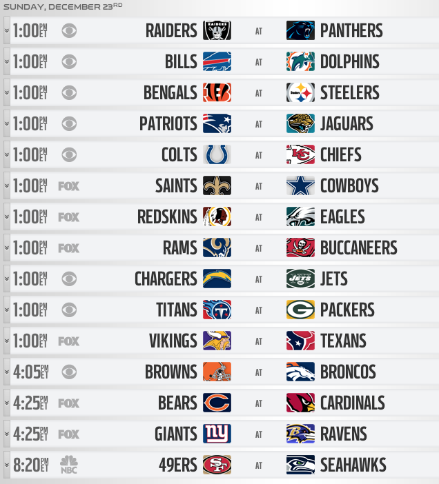 Bleacher Report on X Today s NFL Week 16 schedule http t hIy4DK2z X