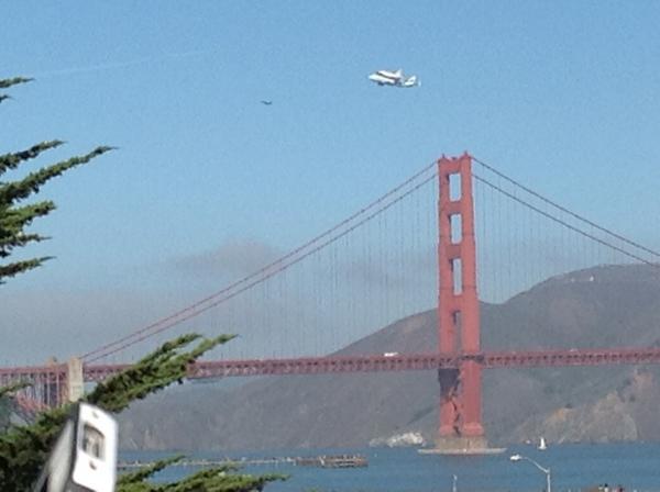 Space Shuttle Endeavour flying by Golden Gate Bridge on to Southern ...