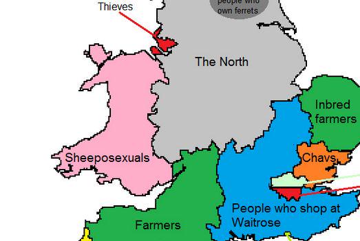 The stereotype map of Britain according to north Londoners | The ...