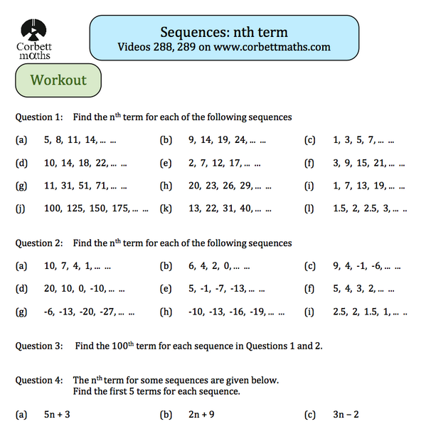 Corbettmaths Sequences Worksheet