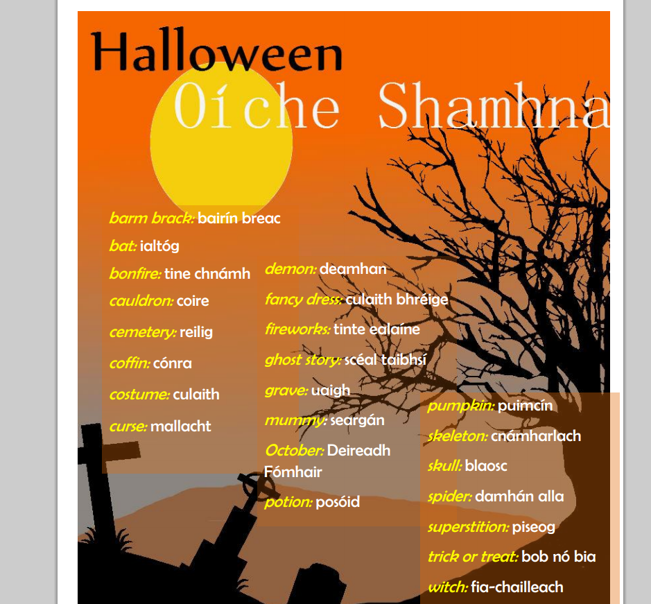 Oíche Shamhna Focal Ealaíne Png Cumann Gaelach DCU /// FOCAL AN