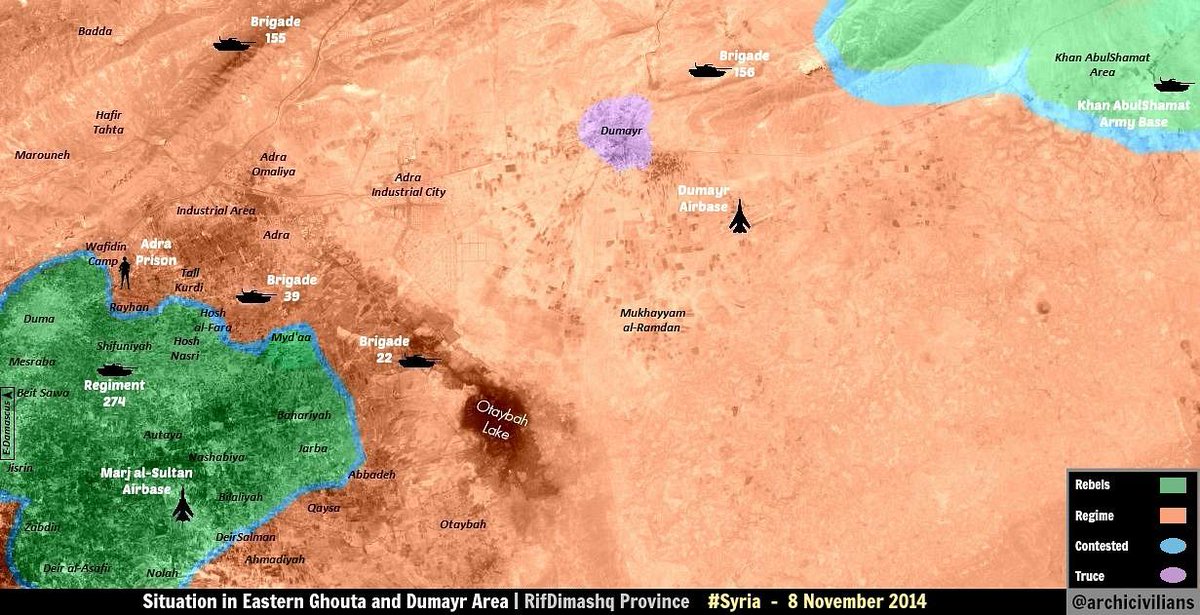 MAP: East Ghouta and Dumayr area via @archicivilians : r/syriancivilwar