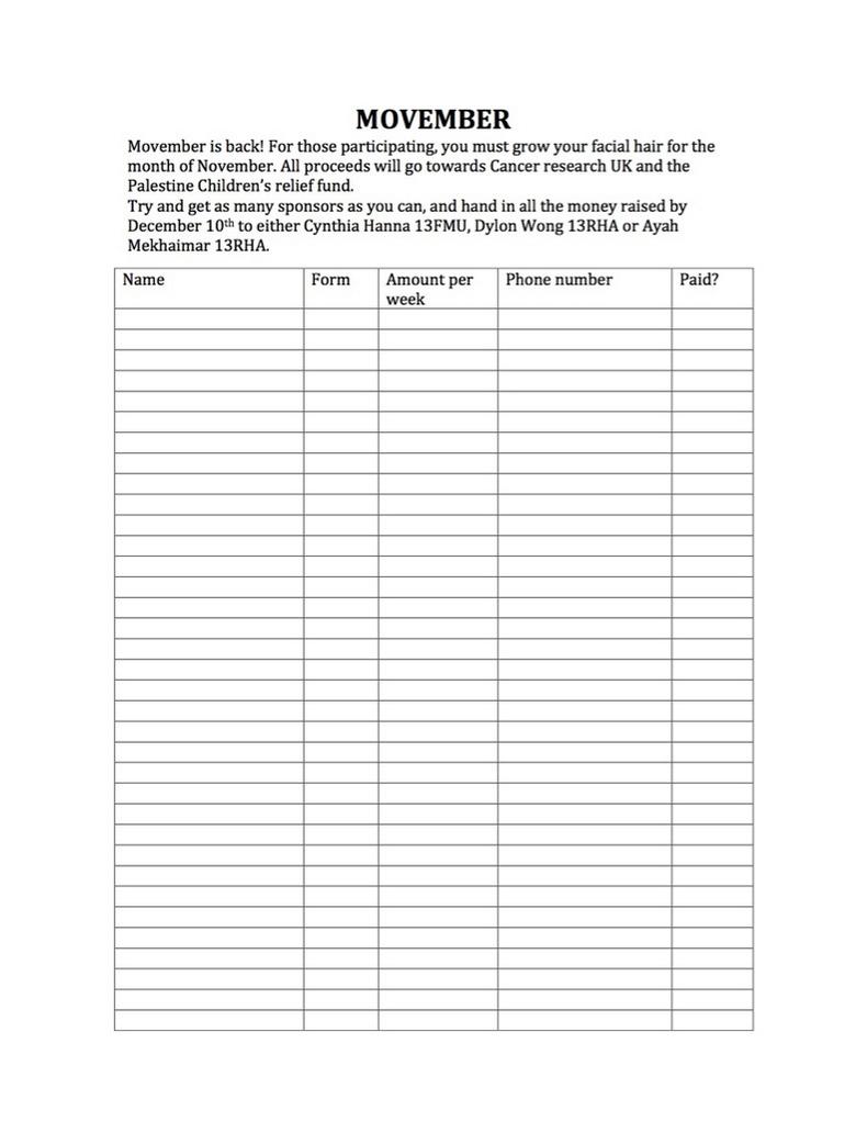 Printable Movember Sponsorship Form - Printable Forms Free Online