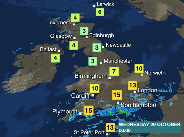 6am weather snapshot: cold Scotland, NorthernIreland, N England. Milder ...