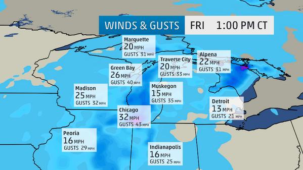 Gusty winds near the Great Lakes today - wind gusts up to 61 mph have ...