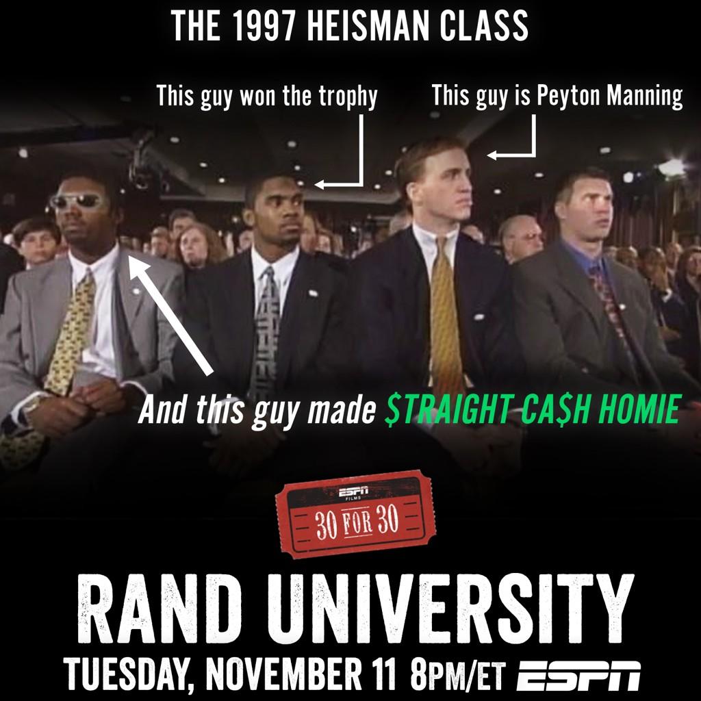 Great promotional image for the new 30 for 30, Rand University, based ...