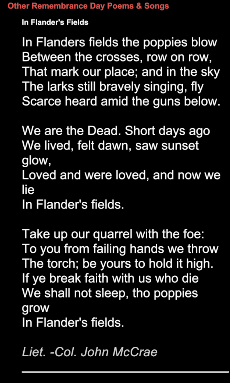 Flanders Field Poem Lyrics