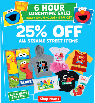 Today only, 25% of all SesameStreet merchandise at the PBS KIDS Shop ...
