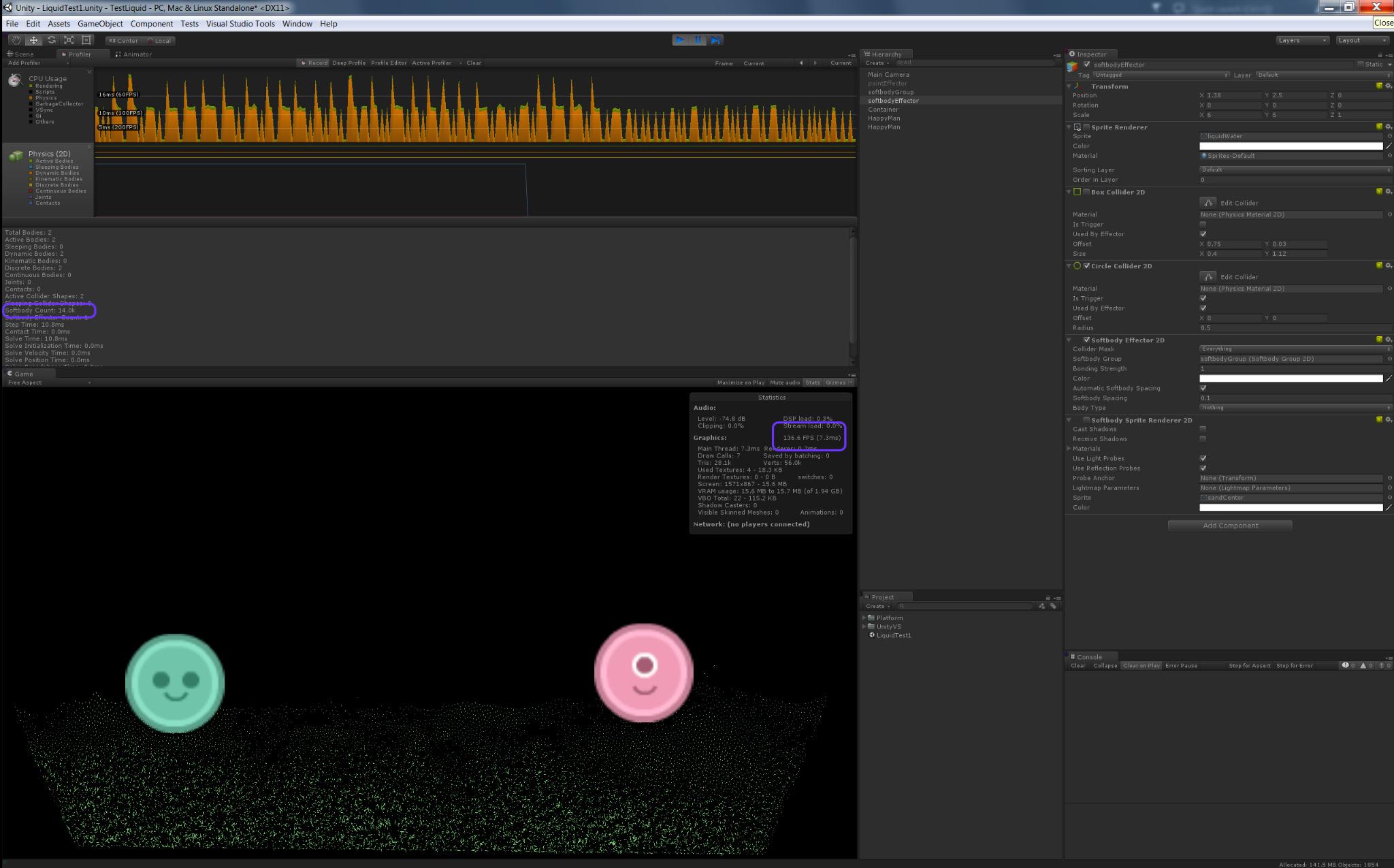 Melvyn May on Twitter: "Playing with LiquidFun inside Unity. 14k particles at 136fps. 200+fps if ...