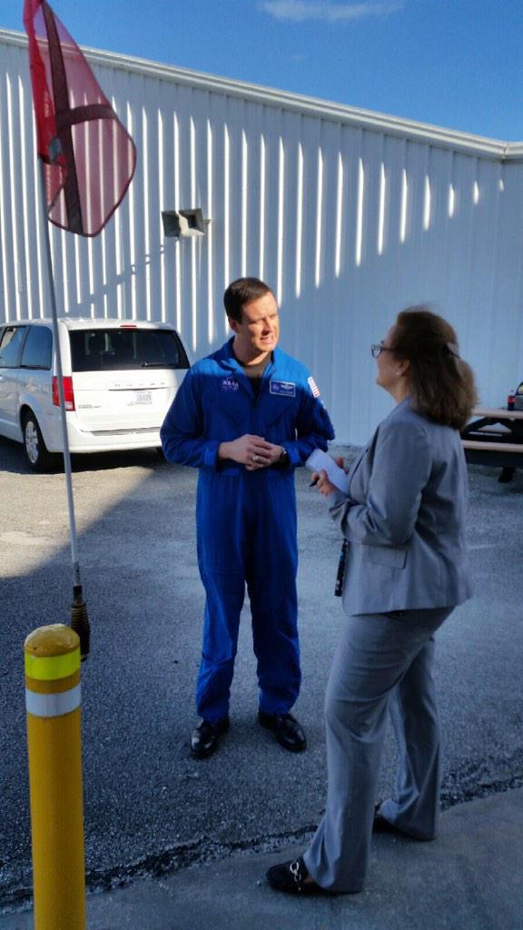Jack Fischer talks with reporters at the KSC press center. Orion ...